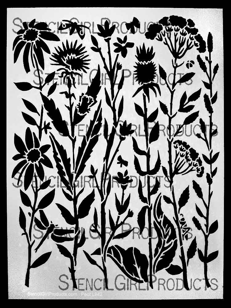 Marsh Flowers Stencil (L942) designed by Margaret Peot for StencilGirl ...